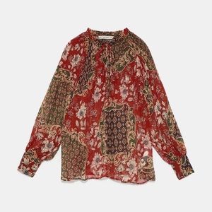 Zara | Tops | Nwt Zara Paisley Floral Sheer Patchwork Blouse Tunic Top ...